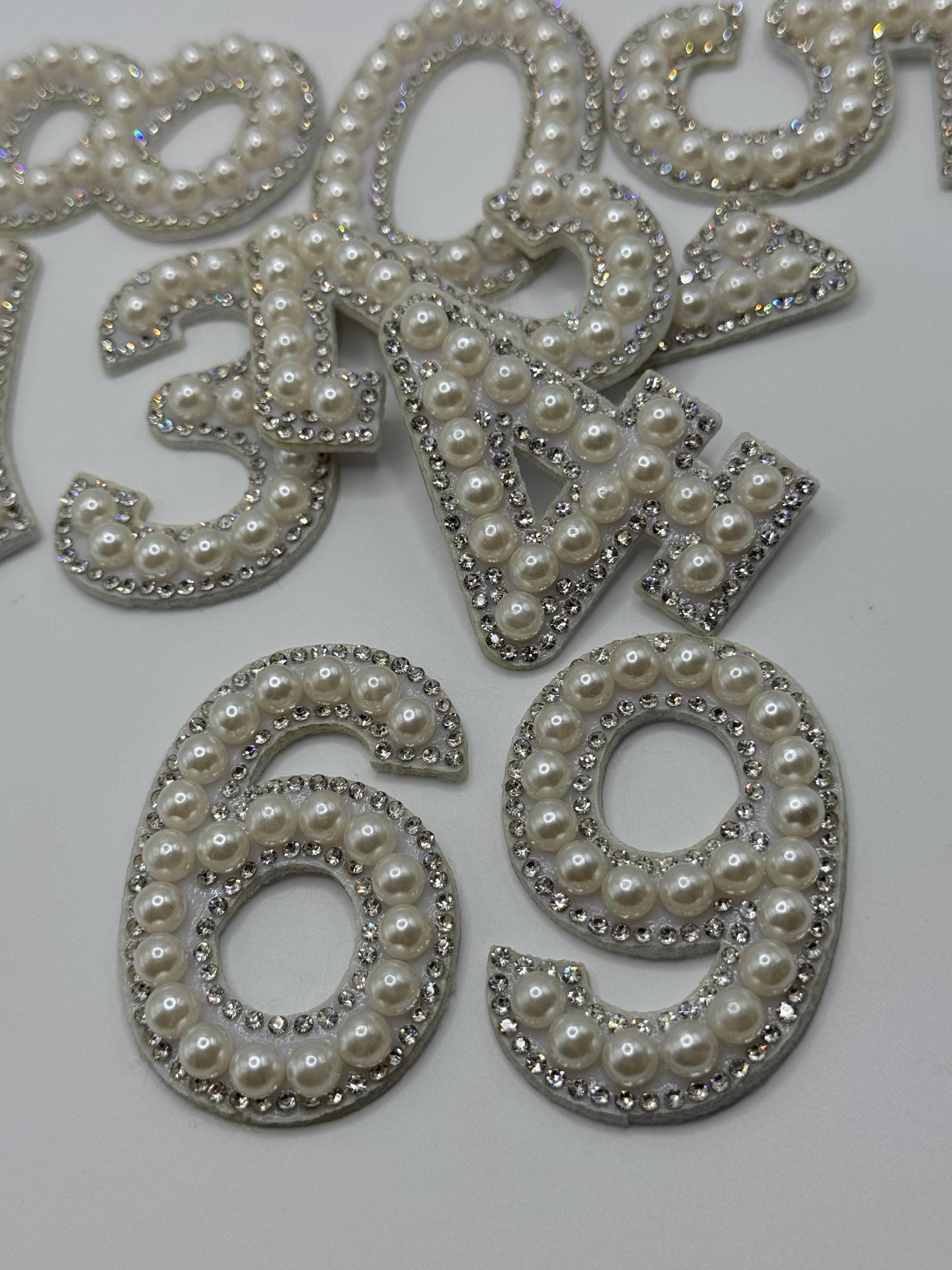 1 Pcs Large Numbers Patches Pearls Ombre Rhinestone Numbers Patch 1.9in ...