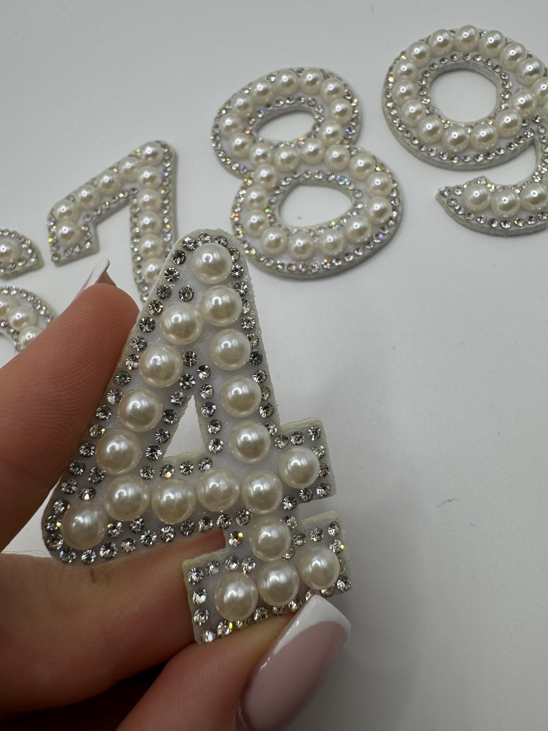 1 Pcs Large Numbers Patches Pearls Ombre Rhinestone Numbers Patch 1.9in ...