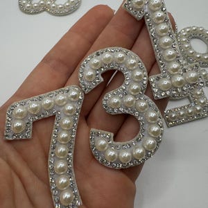 1 Pcs Large Numbers Patches Pearls Ombre Rhinestone Numbers Patch 1.9in ...