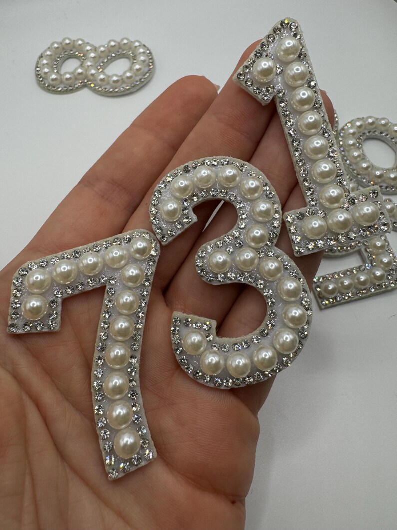 1 Pcs Large Numbers Patches Pearls Ombre Rhinestone Numbers Patch 1.9in ...