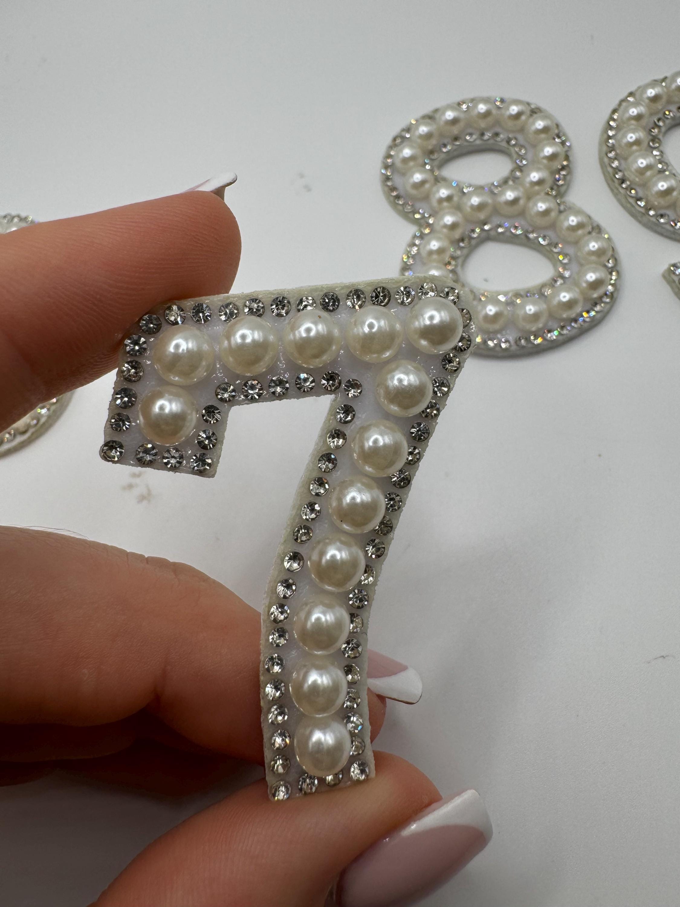 1 Pcs Large Numbers Patches Pearls Ombre Rhinestone Numbers Patch 1.9in ...