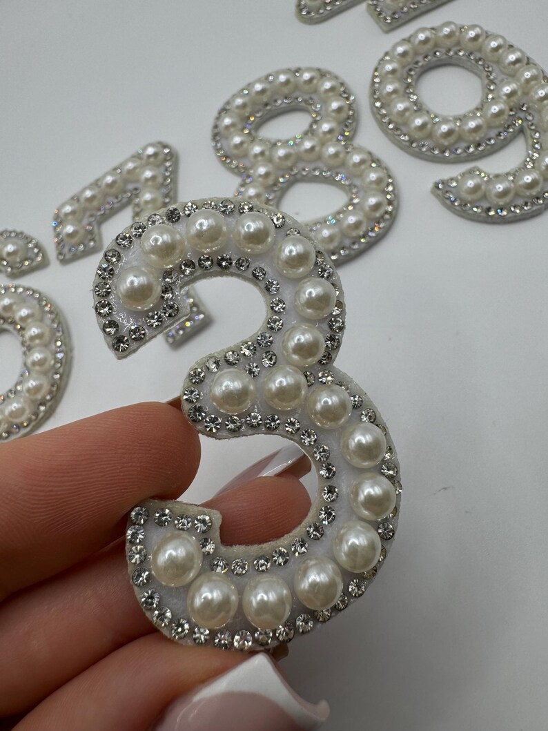 1 Pcs Large Numbers Patches Pearls Ombre Rhinestone Numbers Patch 1.9in ...