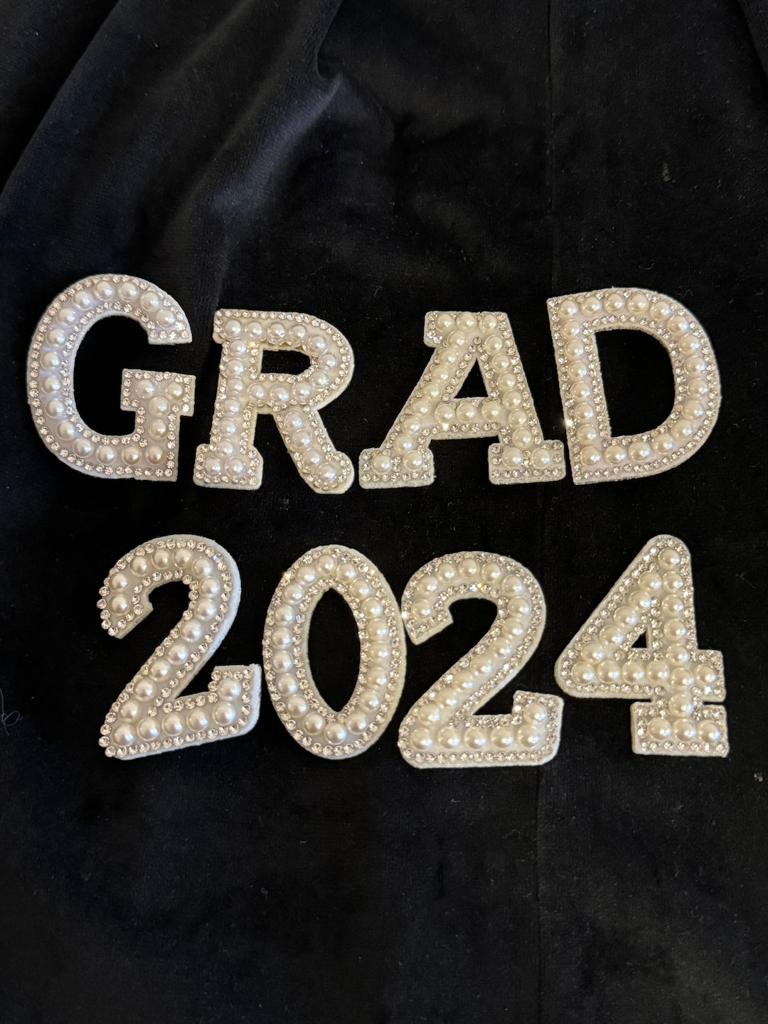 Grad 2024 White Letters Patches Pearl Rhinestone Shine Iron on Sew on ...