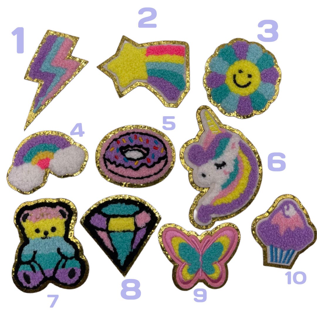 Unicorn Iron on Chenille Glitter Patch DIY Gift, Unicorn Patch, Bear Patch, Rainbow, Diamond ...