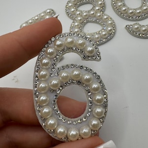 1 Pcs Large Numbers Patches Pearls Ombre Rhinestone Numbers Patch 1.9in ...