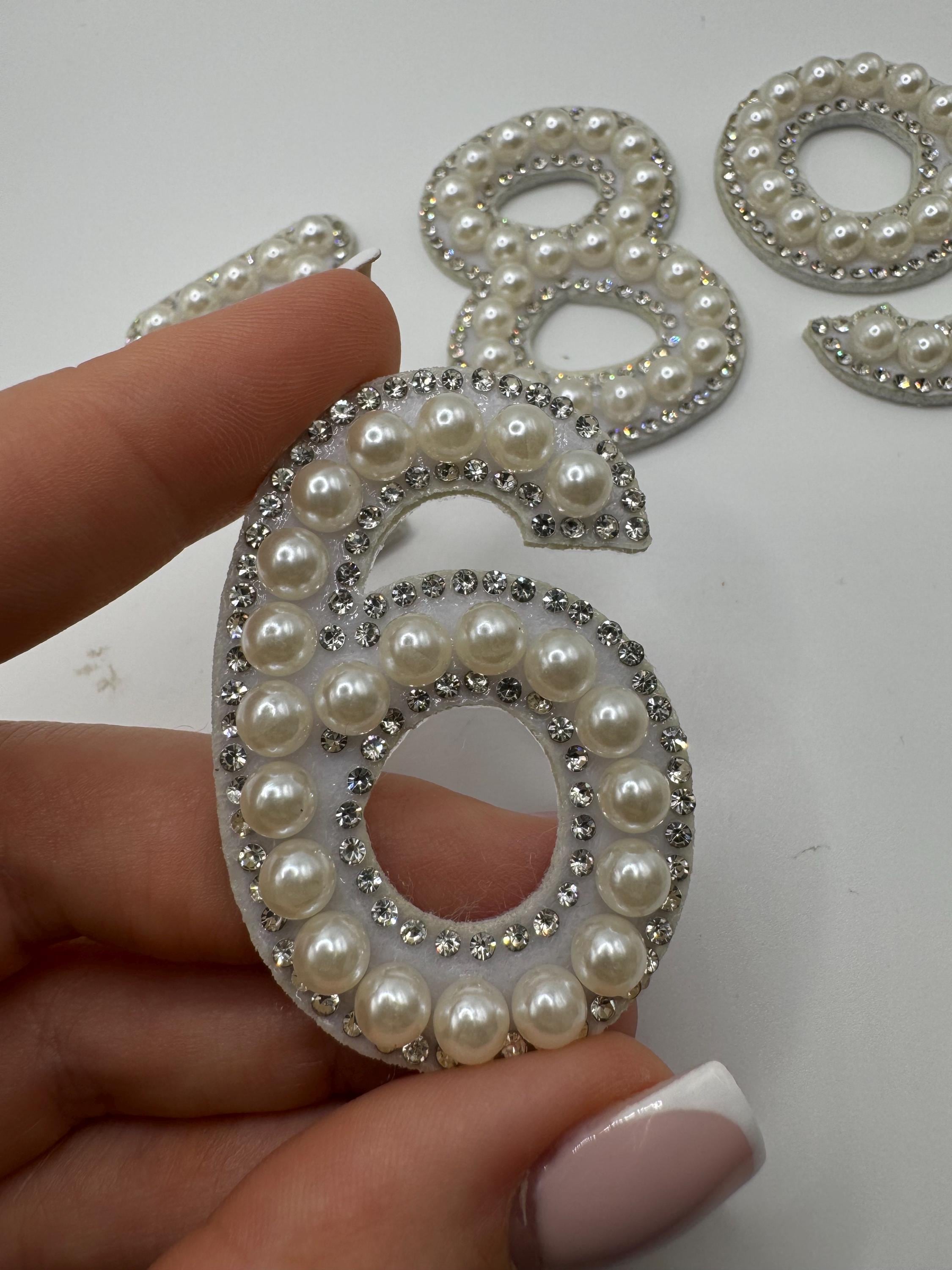 1 Pcs Large Numbers Patches Pearls Ombre Rhinestone Numbers Patch 1.9in ...