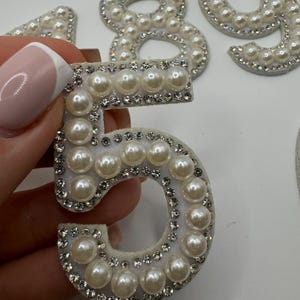 1 Pcs Large Numbers Patches Pearls Ombre Rhinestone Numbers Patch 1.9in ...