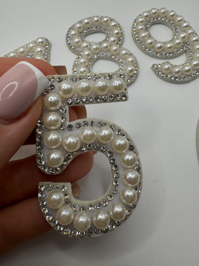 1 Pcs Large Numbers Patches Pearls Ombre Rhinestone Numbers Patch 1.9in ...