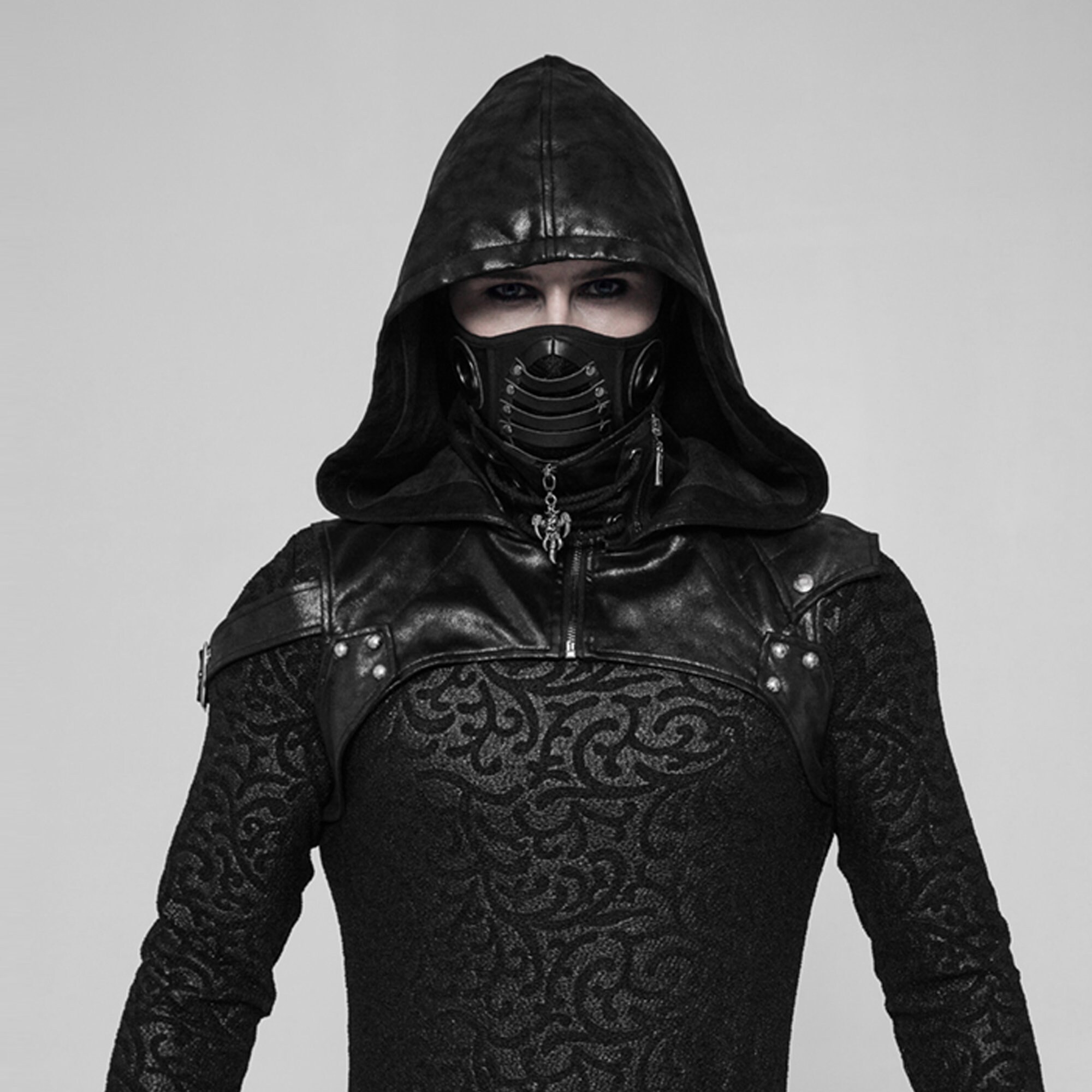 Post Apocalyptic Hood - Black Leather Hood - Upcycled Leather Muffler ...