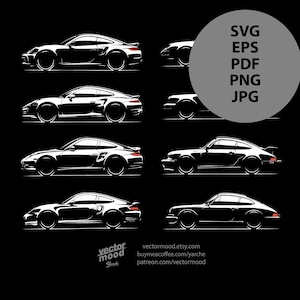 Porsche 911 Evolution Car Set Vector Poster Prints, Wall Art, Hand ...