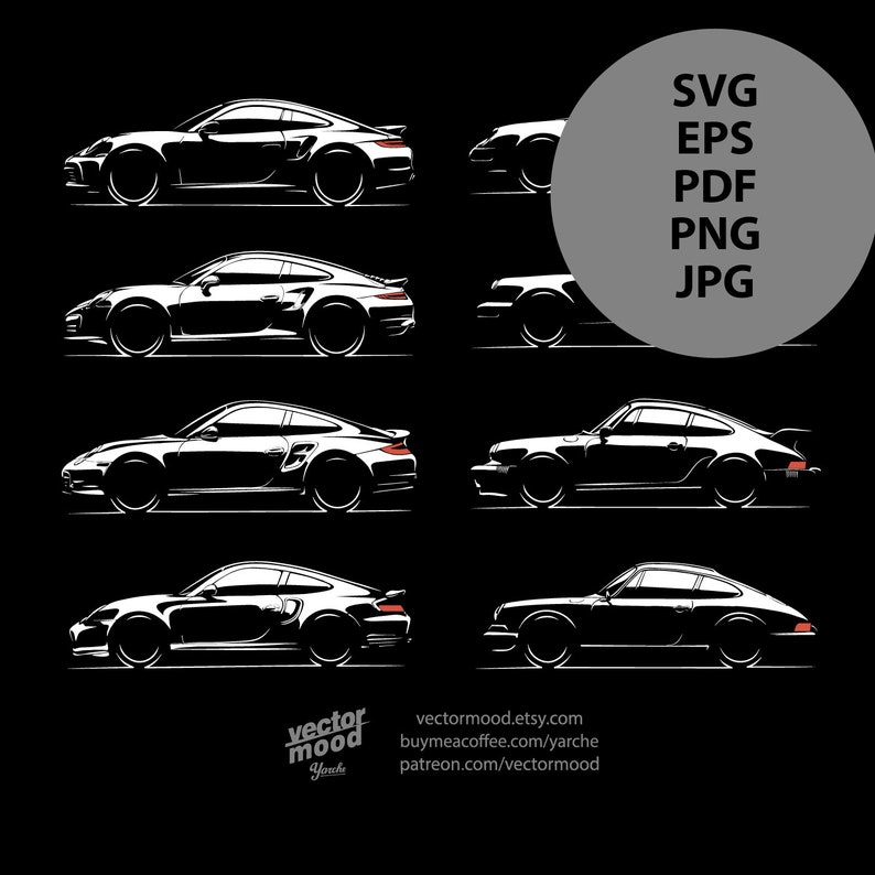 Porsche 911 Evolution Car Set Vector Poster Prints, Wall Art, Hand ...