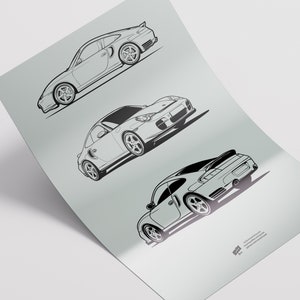 Porsche 911 Vector Set, Digital Drawn Wall Art - Etsy