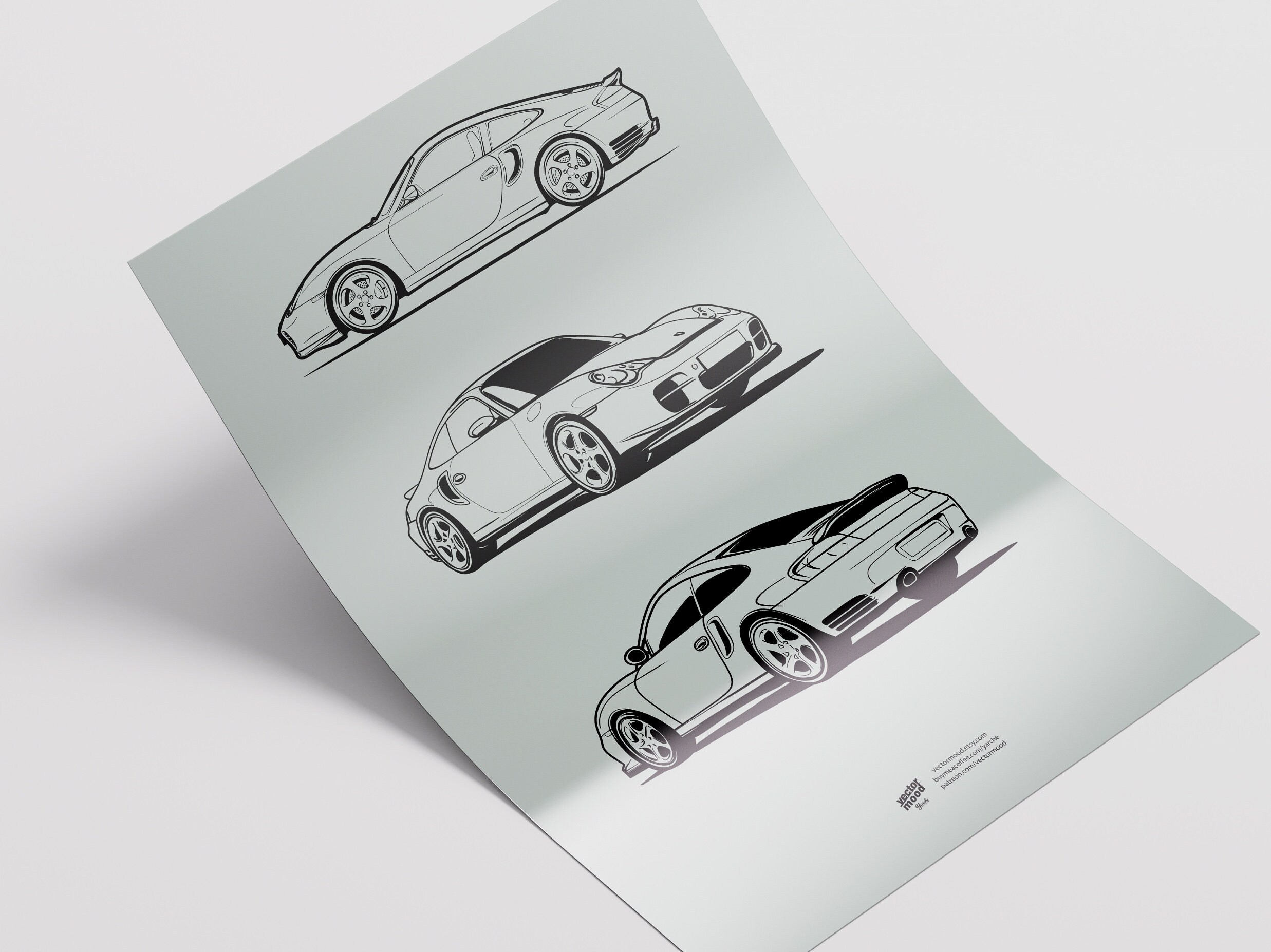 Porsche 911 Vector Set, Digital Drawn Wall Art - Etsy