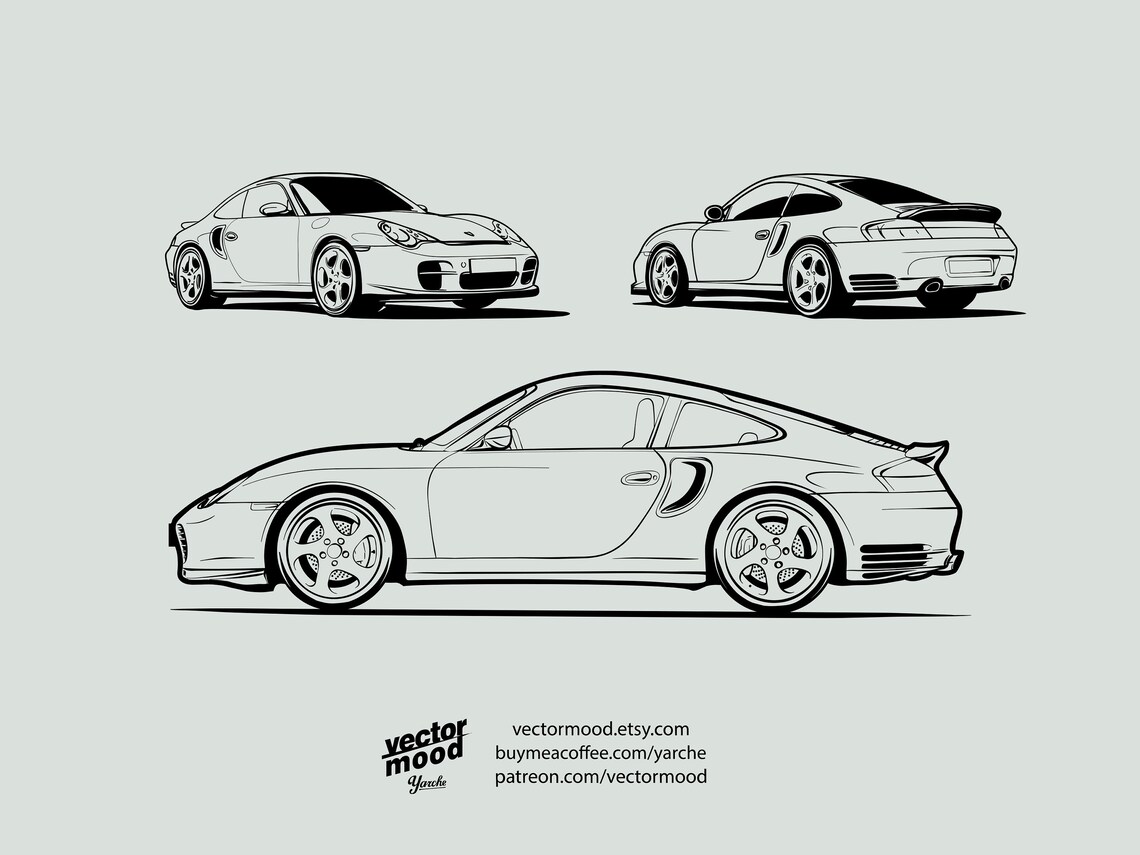 Porsche 911 Vector Set, Digital Drawn Wall Art - Etsy