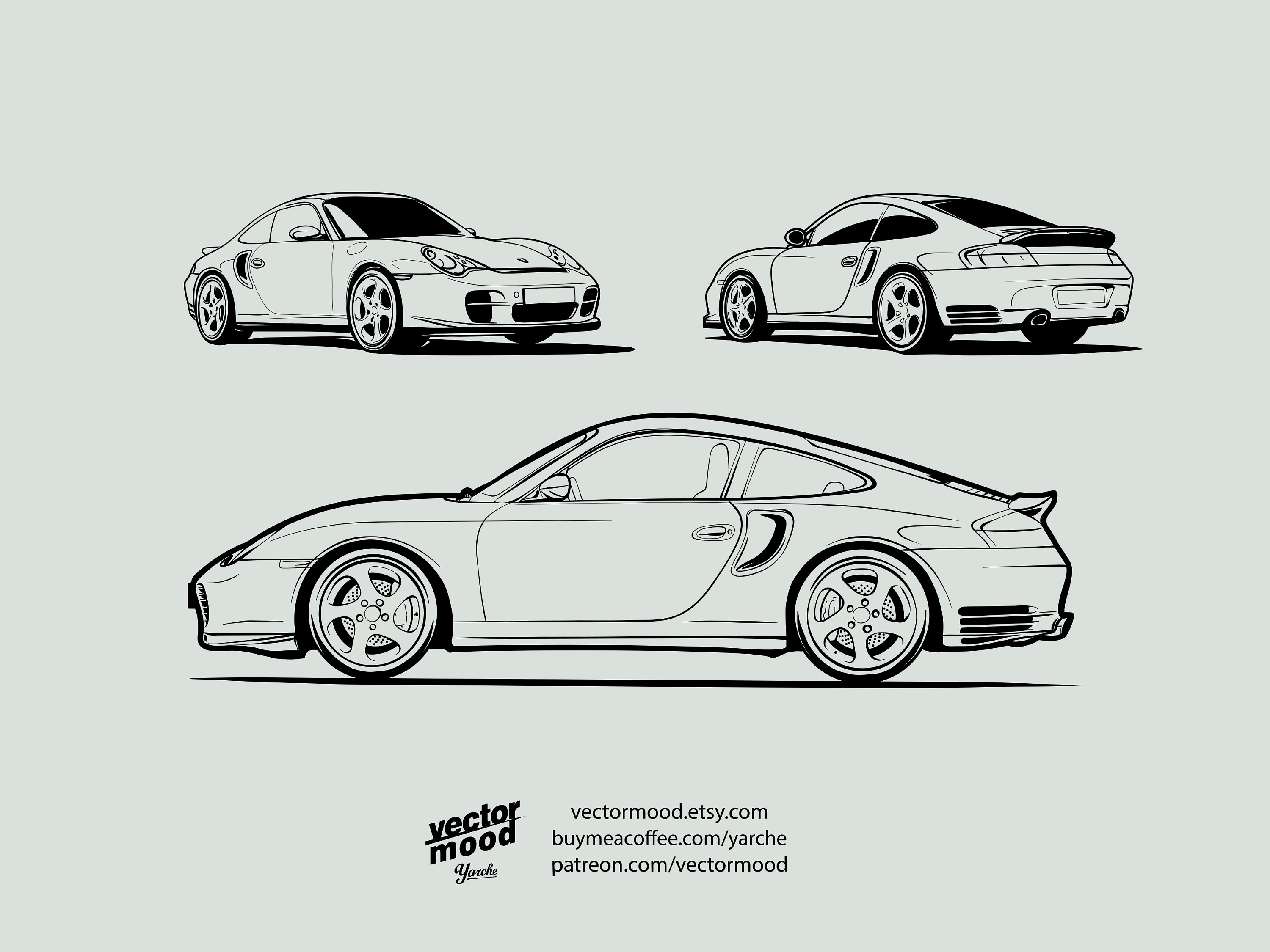 Porsche 911 Vector Set, Digital Drawn Wall Art - Etsy