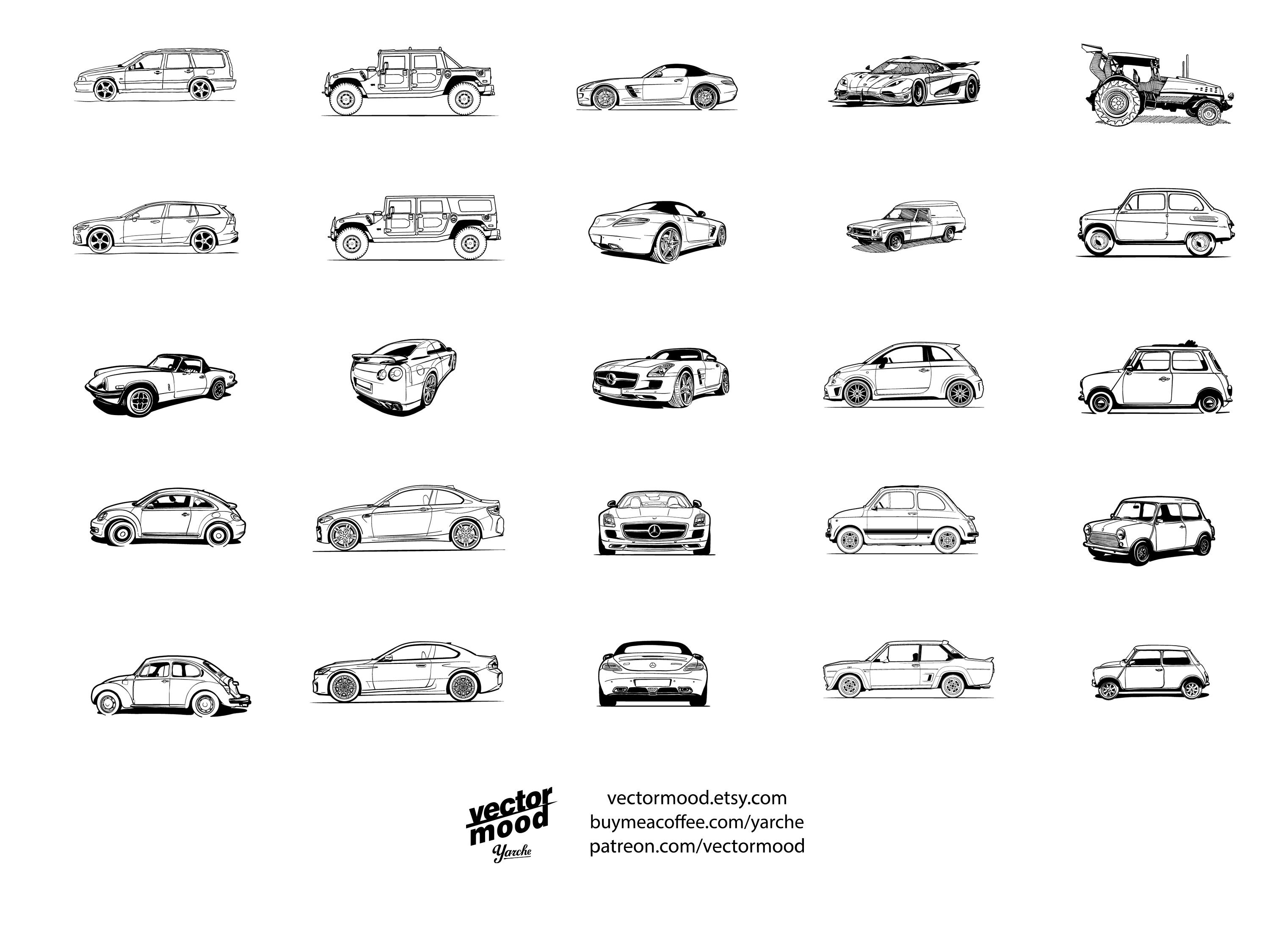 Set of 100 Cars. Vector Format. - Etsy