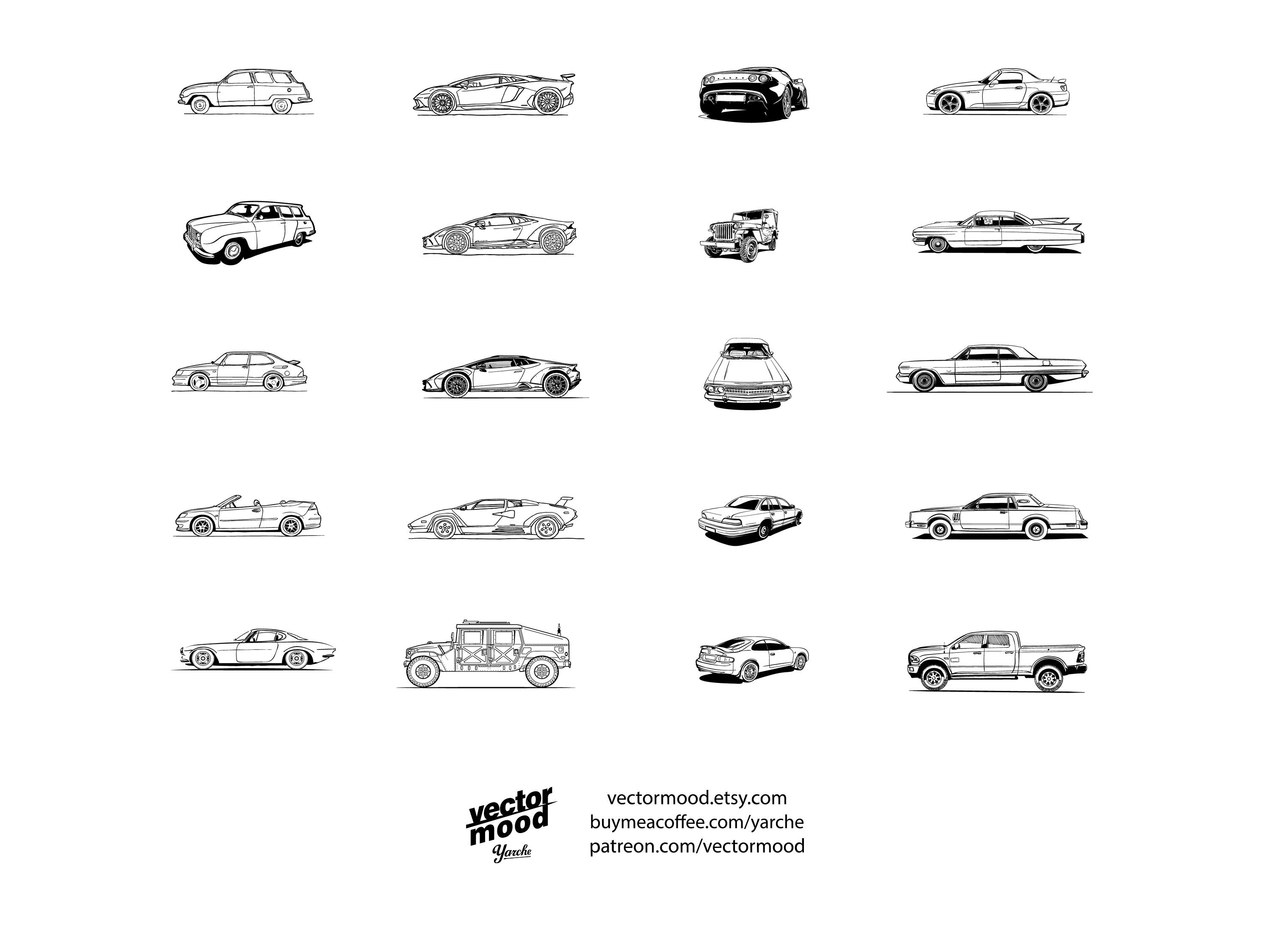 Set of 100 Cars. Vector Format. - Etsy