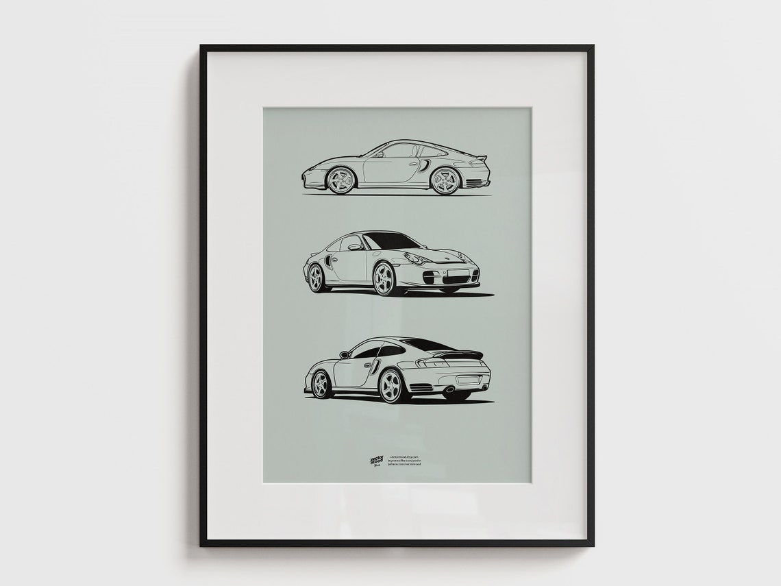 Porsche 911 Vector Set, Digital Drawn Wall Art - Etsy
