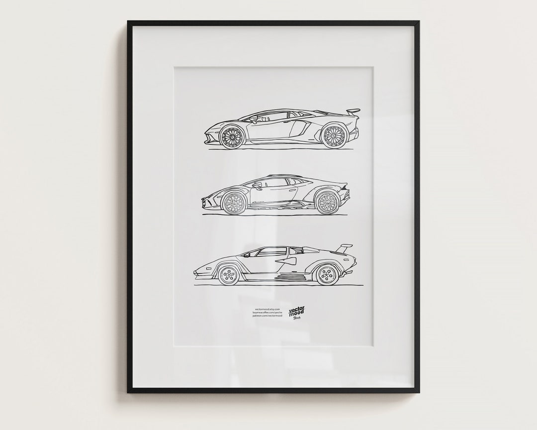 Lambo Vector Image, Hand Drawn Poster, Digital Wall Art, Garage Room ...