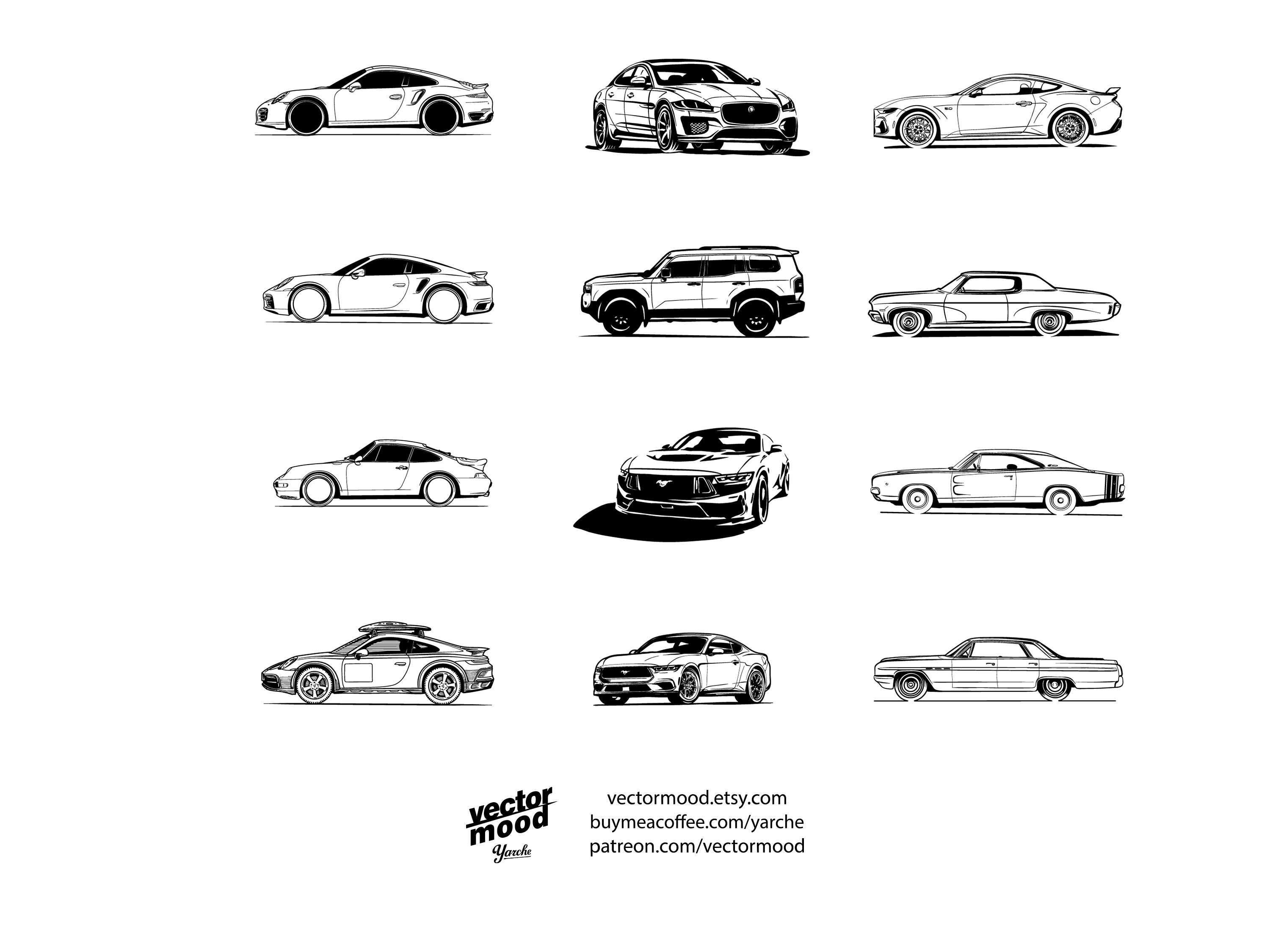 Vector Outline Illustrarion. Cars Set 100 Pcs. Hand-drawn Art - Etsy