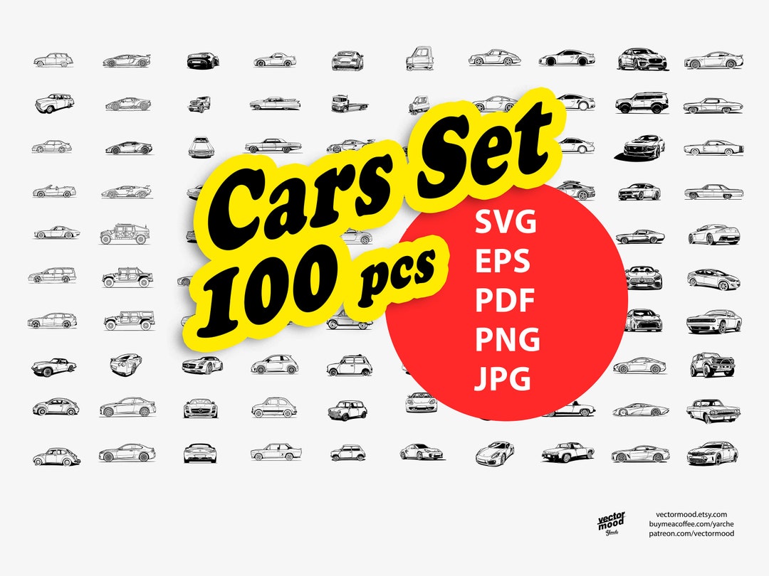 Vector Outline Illustrarion. Cars Set 100 Pcs. Hand-drawn Art - Etsy