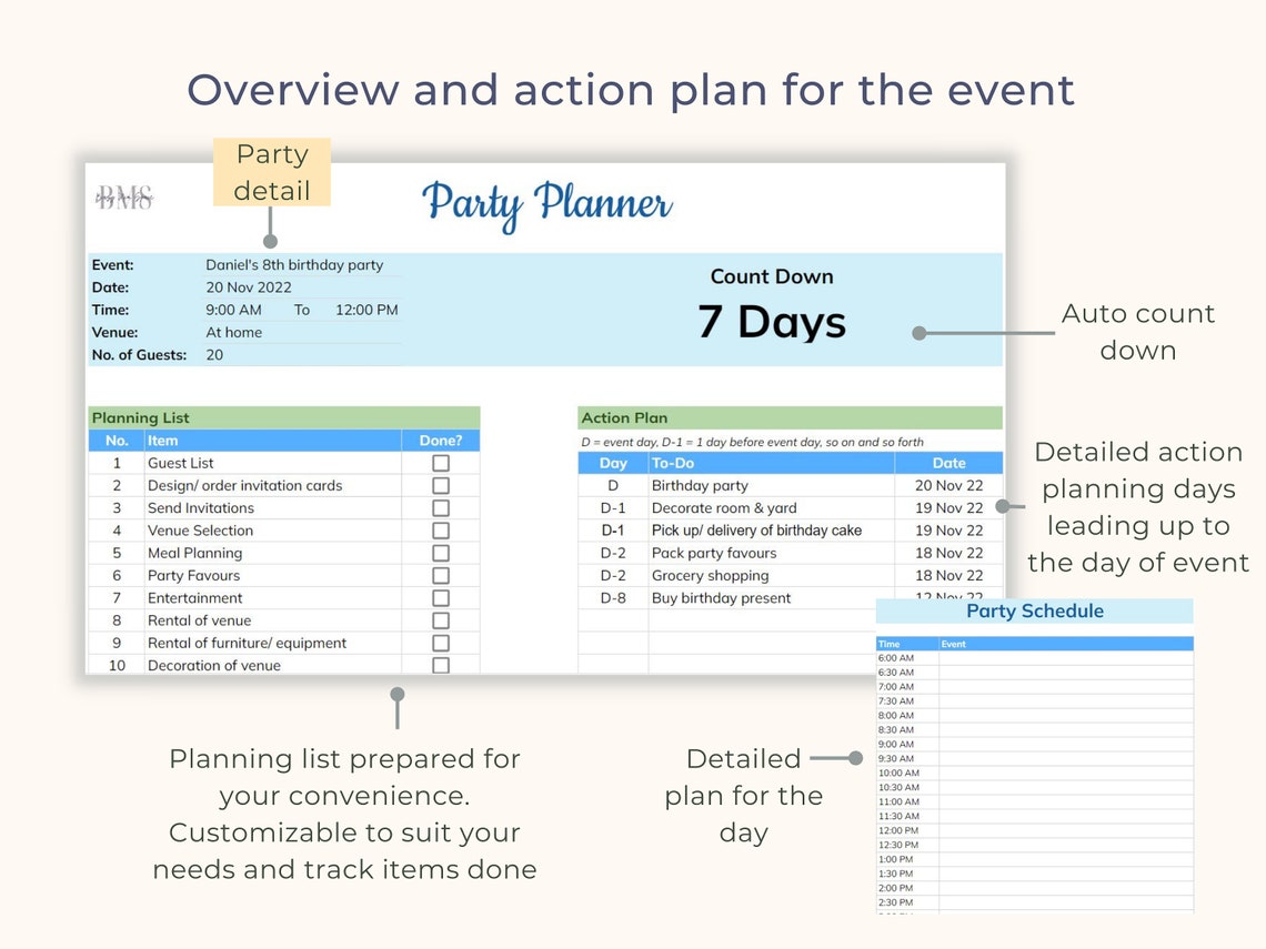 Event Planner Spreadsheet Template Party Planning to Do - Etsy