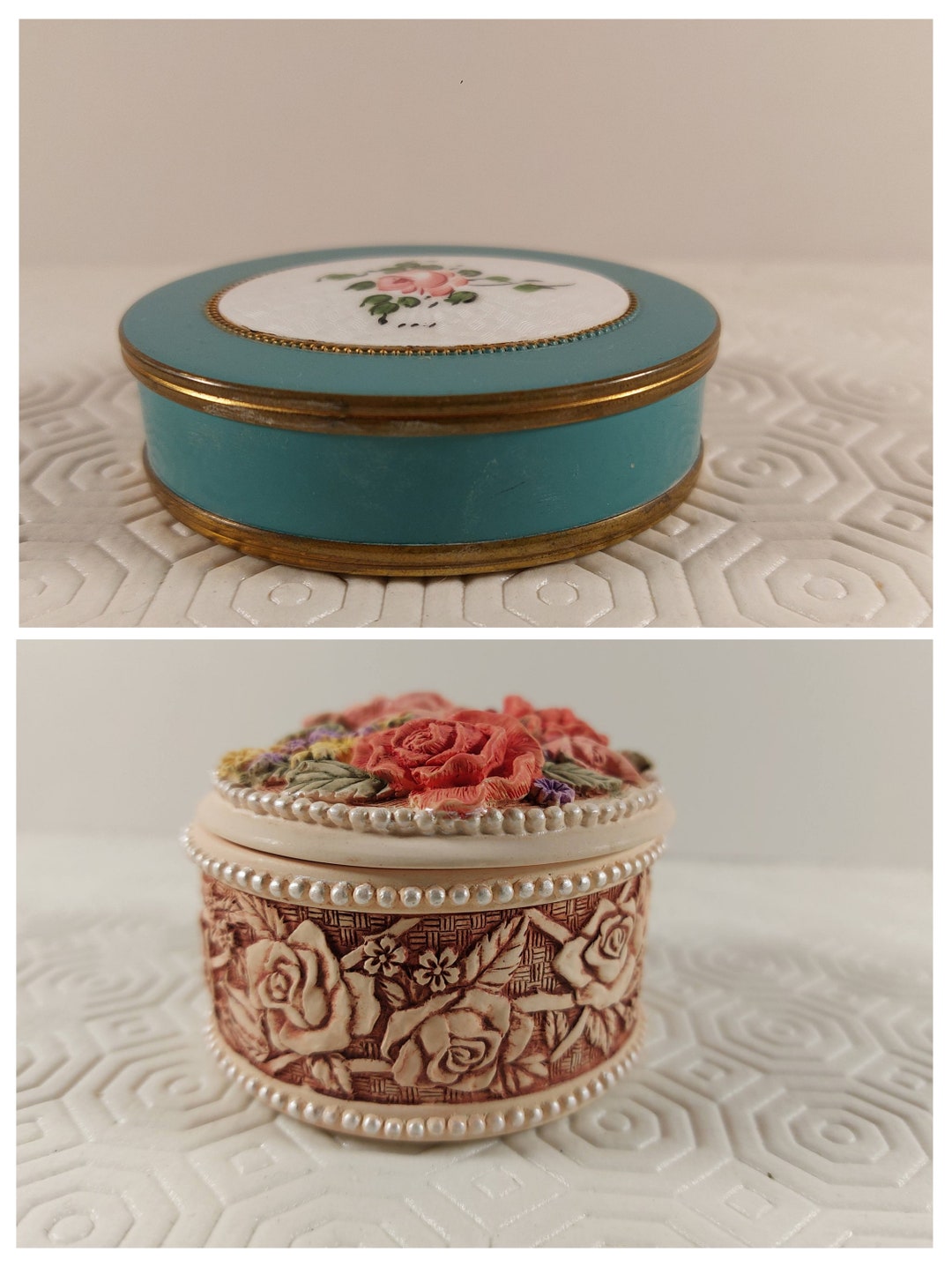 Small Boxes - Gift Idea. A. Antique Powder Box With Mirror. B. Resin ...