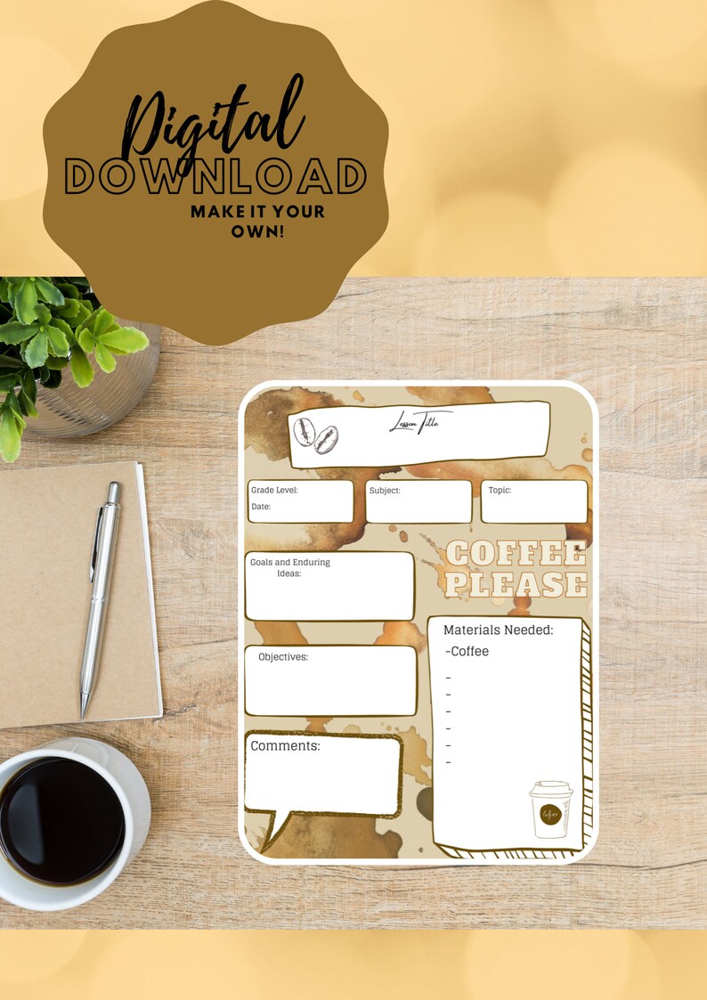 Lesson Plan Templateprintable Lesson Plan Teacher Coffee | Etsy