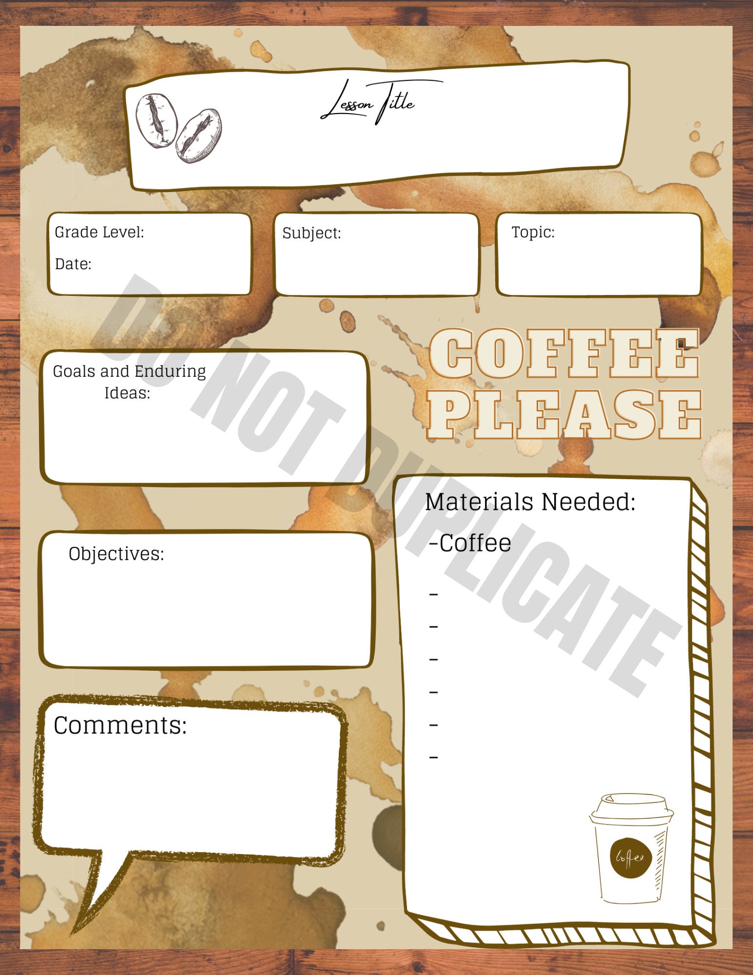 Lesson Plan Template,printable Lesson Plan, Teacher, Coffee, Easy ...