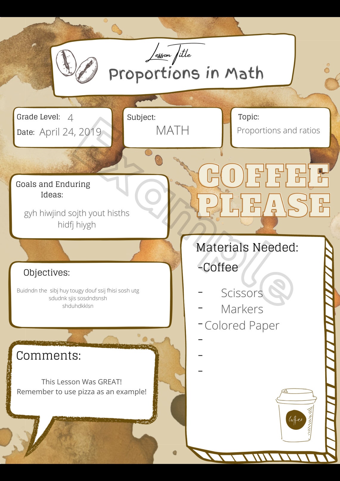 Lesson Plan Templateprintable Lesson Plan Teacher Coffee | Etsy