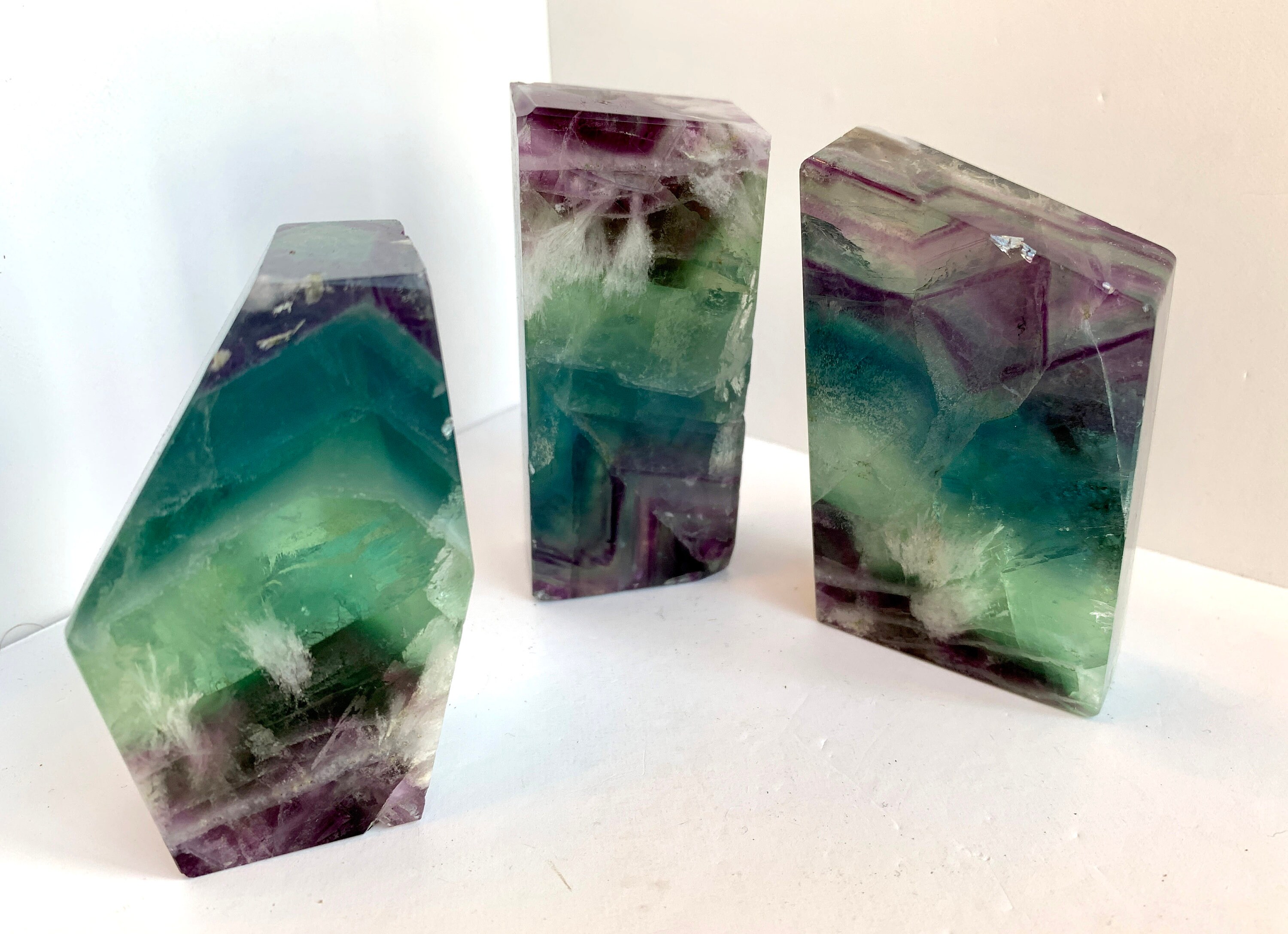 Green & Purple Snowflake Fluorite Slice Tower - Etsy