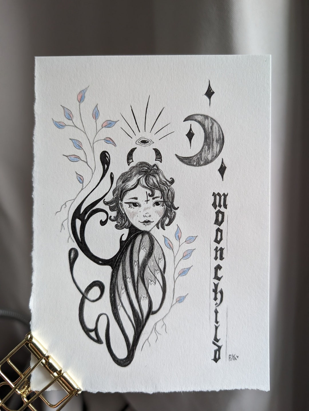 Surrealism Portrait Goth Moth Original Artwork Moonchild Drawing Pencil ...