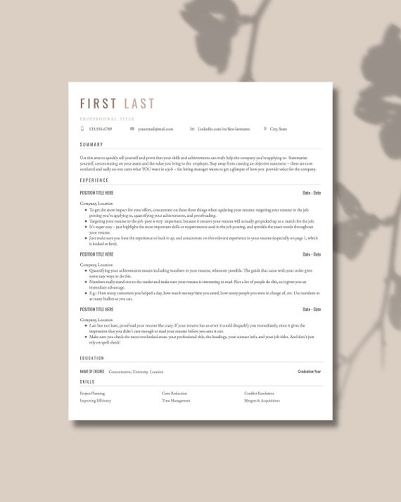 Resume Template Clean Professional Modern Resume Template for - Etsy