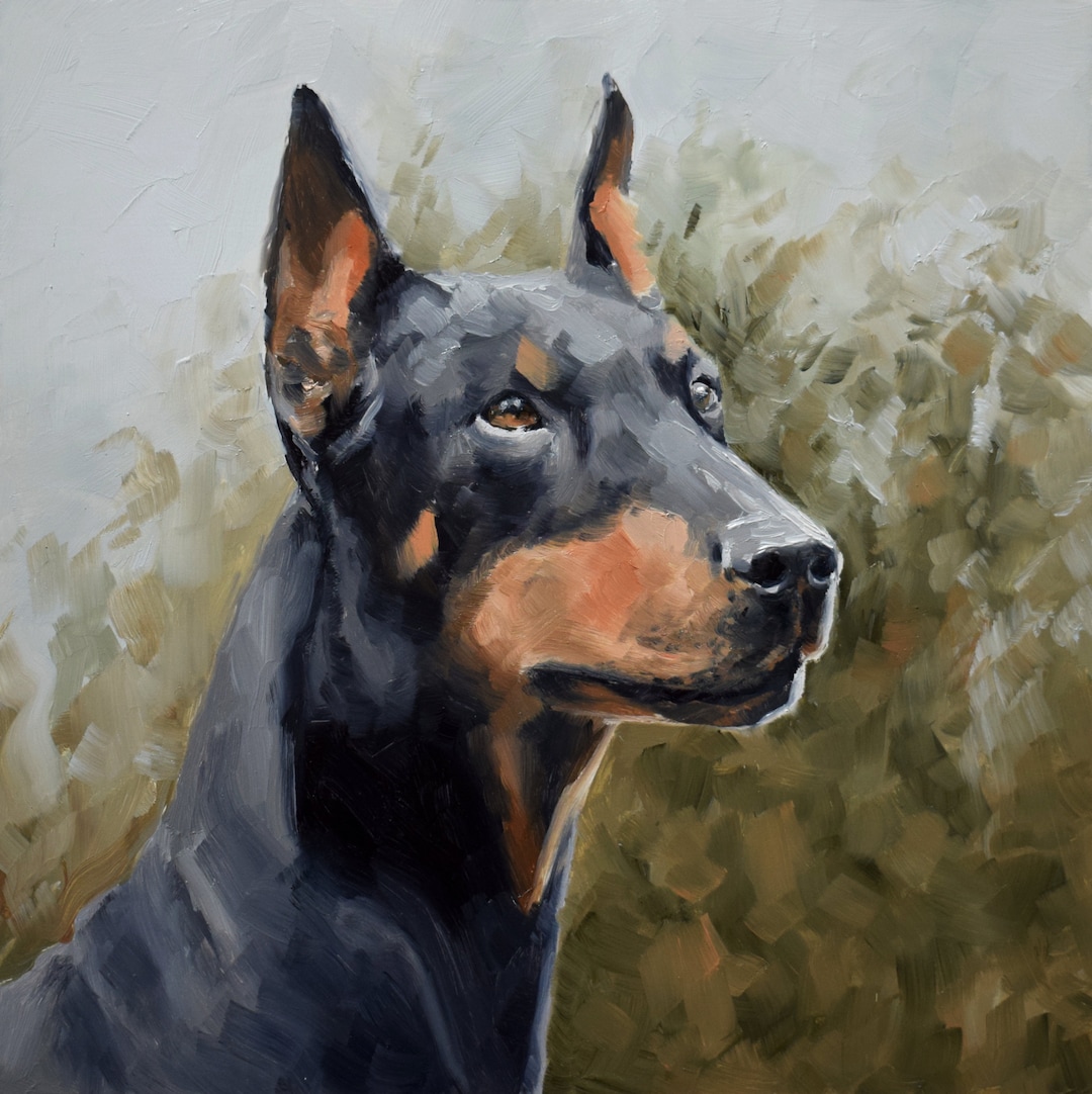 Doberman - 20x20cm Dog Oil Painting - Etsy