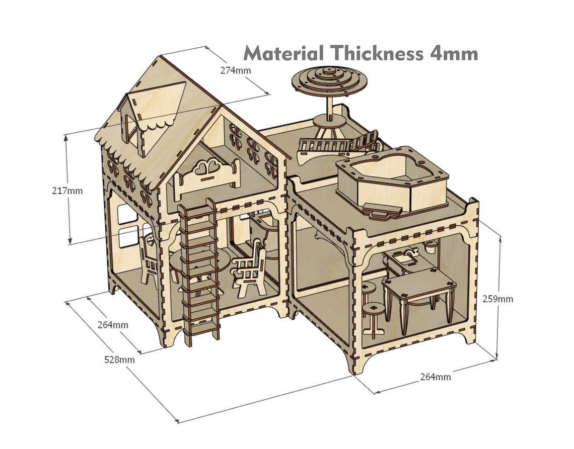 Doll House and Furniture Laser Cut Files SVG PDF CDR - Etsy