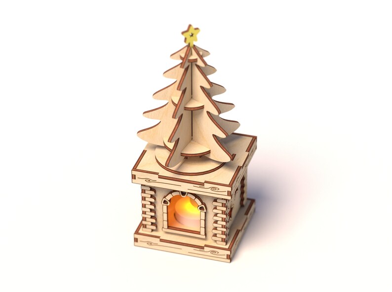 Fireplace and Fir-tree - Laser Cut File. for LED Candles. Christmas ...