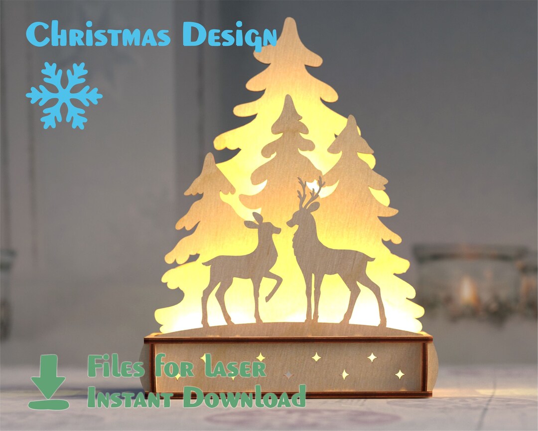 Laser Cut Christmas Scene - Deers – Laser Cut Vector Files, Merry ...