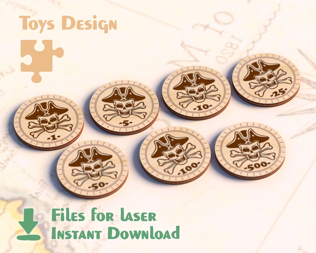 Pirate Coins Coins With Numbers - Laser Cut Files - Digital Template for Laser Cutting and ...