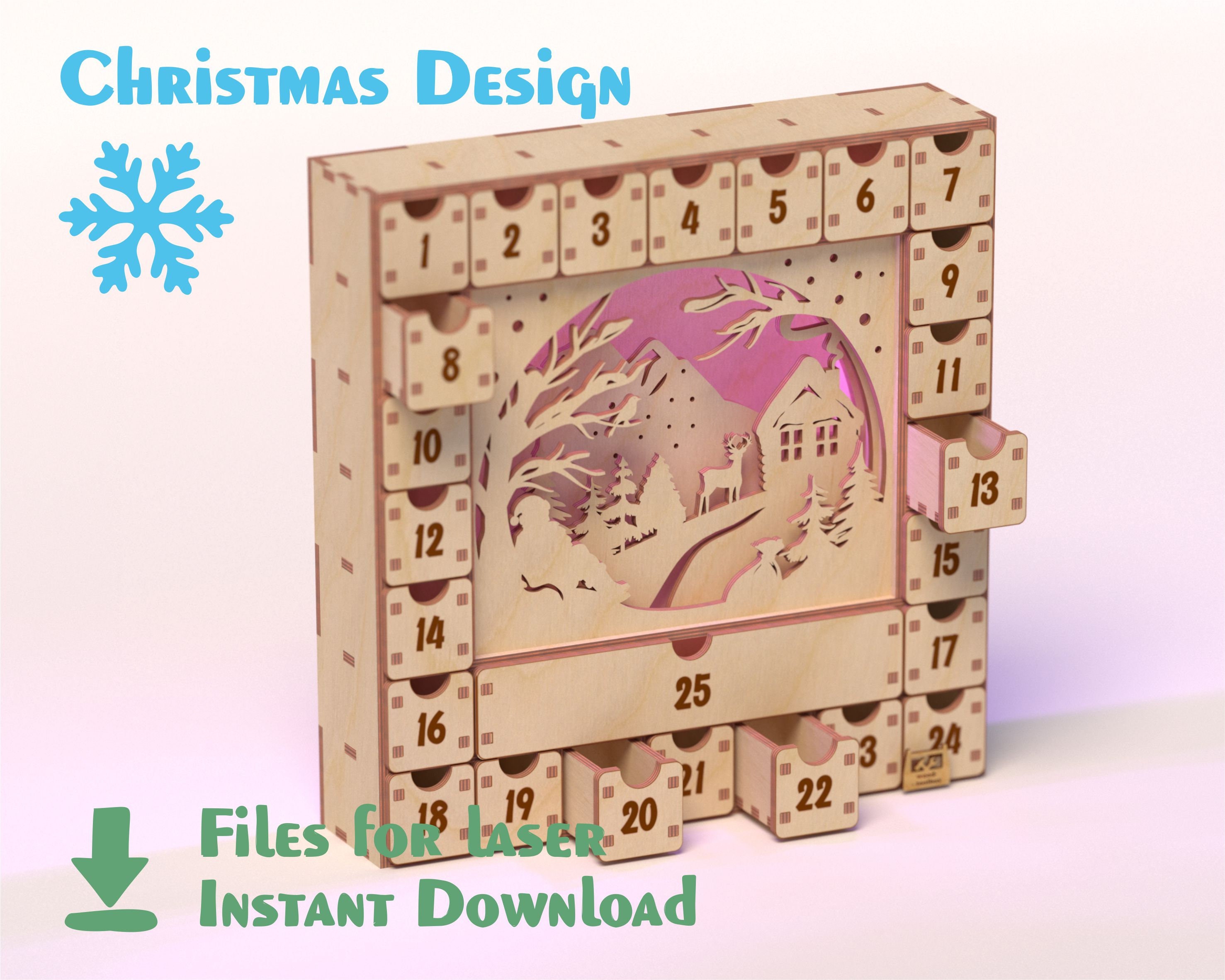 Christmas Advent Calendar Let It Snow Laser Files Wooden - Etsy