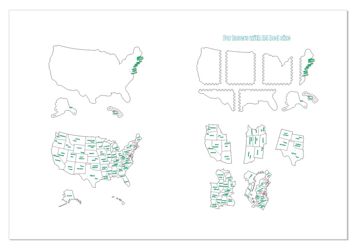 US Map – Wooden Puzzle – Laser Cut Files SVG, CDR Digital Product ...
