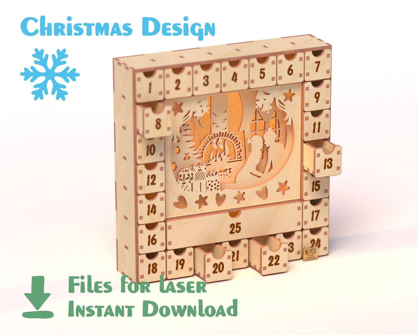 Christmas Advent Calendar - SVG Laser Cut Files. Digital Pattern for ...