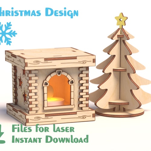 Fireplace and Fir-tree Laser Cut File. for LED Candles. - Etsy
