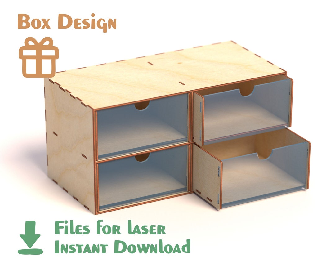 4 Drawers Desk Organizer - Laser Cut Files. Digital Template Wooden Box ...