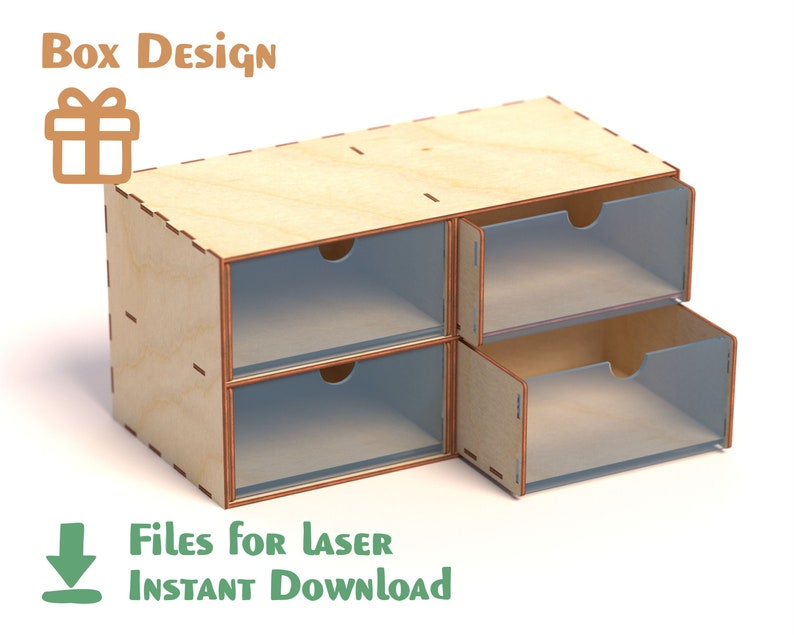 4 Drawers Desk Organizer Laser Cut Files. Digital Template - Etsy
