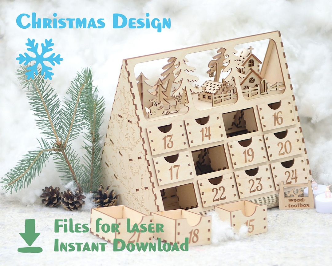 3D Wooden Advent Calendar SVG – Laser Cut Christmas Countdown Box – 24 ...