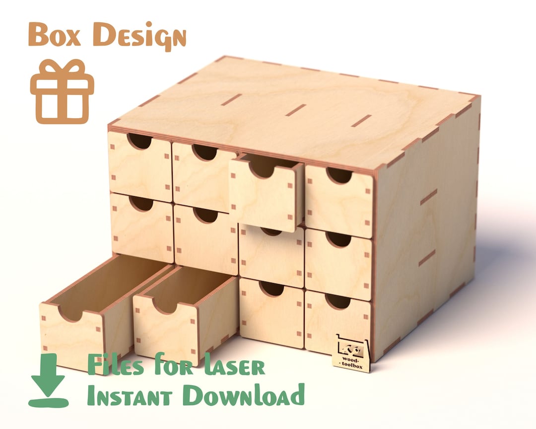 Box Organizer With Deep 12 Drawers – Laser Cut Files - Svg+dxf+pdf+ai ...