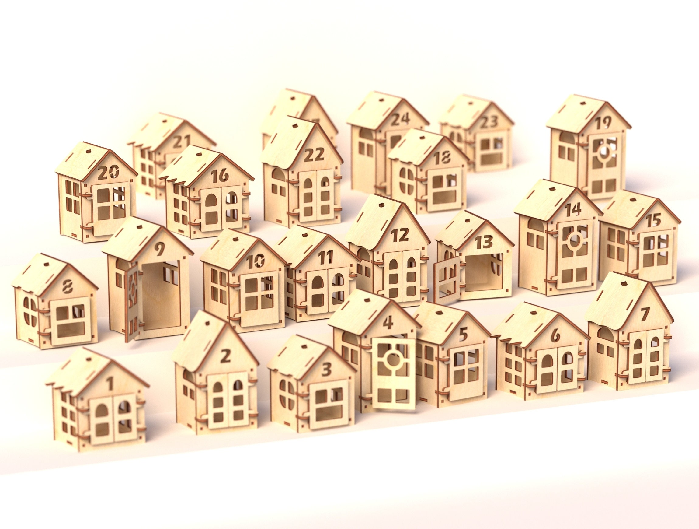 Advent Calendar SVG | 24 Laser Cut Houses | Christmas Village Template ...