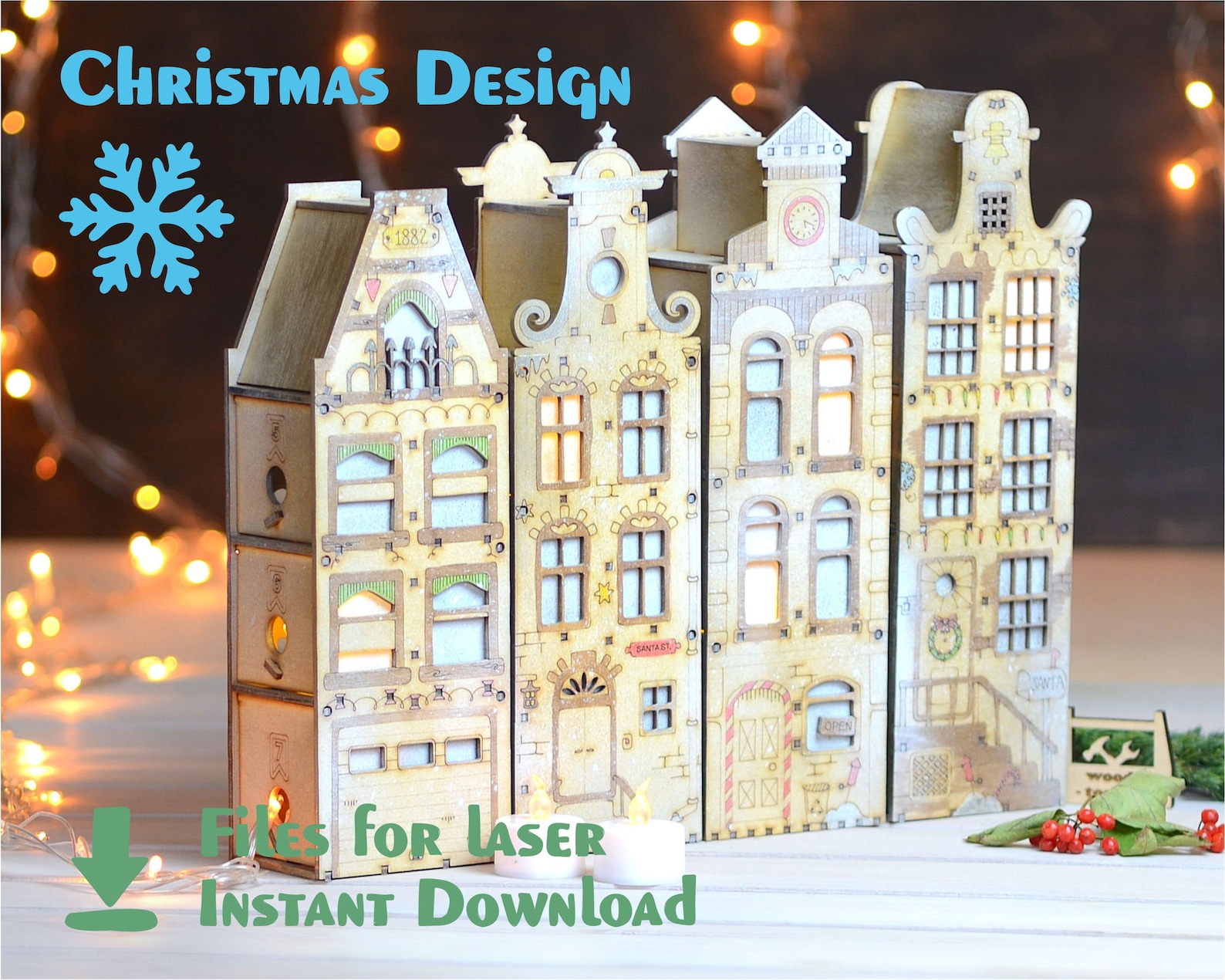 Advent Amsterdam - Christmas Houses for Decorating, Calendar, Engraving ...