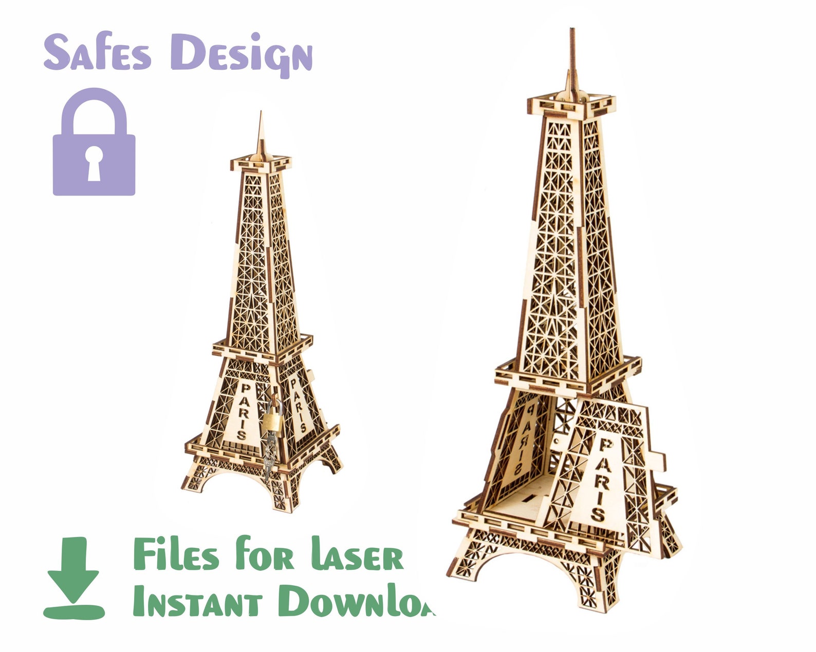 Eiffel Tower - Laser Cut Files. SVG, DXF, CDR. Glowforge Files Instant ...