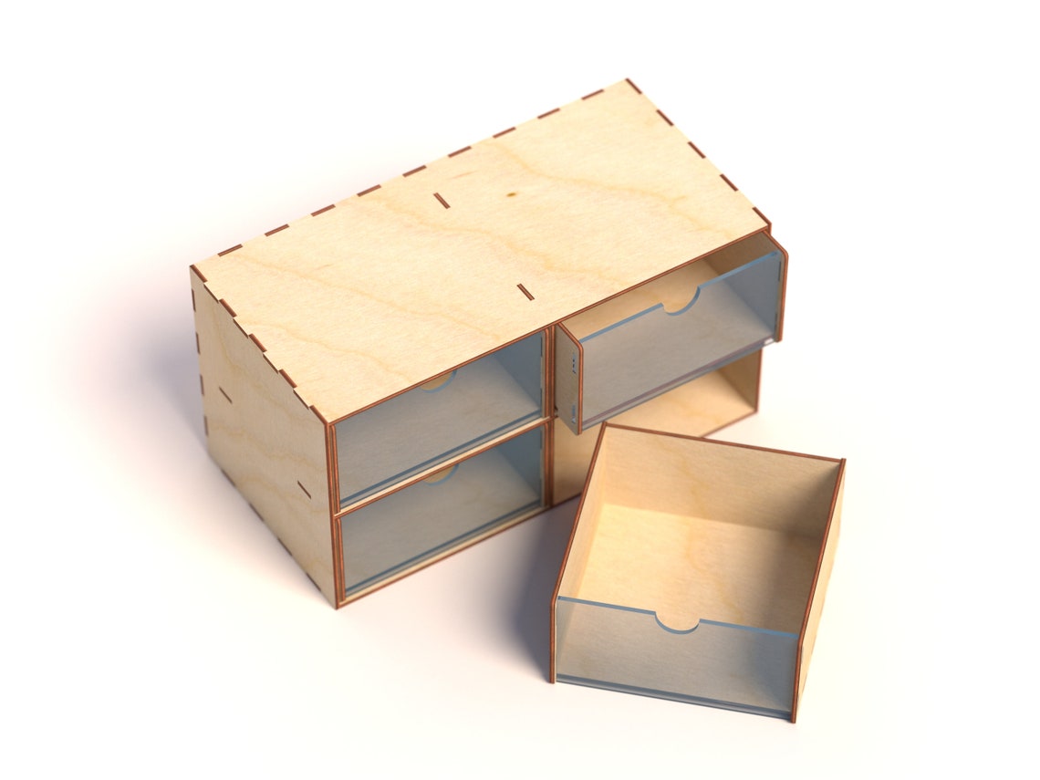 4 Drawers Desk Organizer - Laser Cut Files. Digital Template Wooden Box ...
